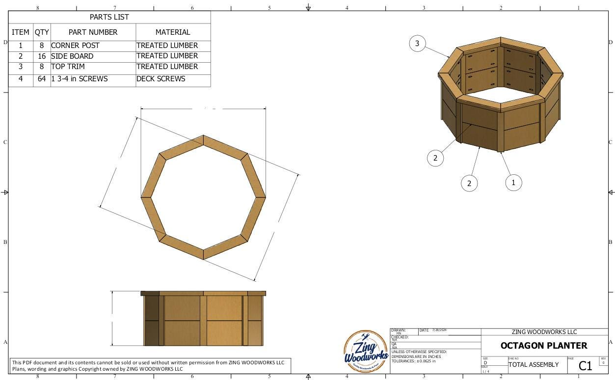 Octagon Eight-sided Garden Planter Plans / Raised Planter Box Plans ...