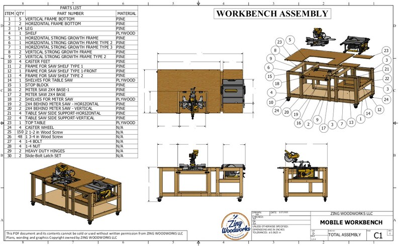 Table Saw Miter Saw Mobile Workbench Pdfs Download / Metric - Etsy