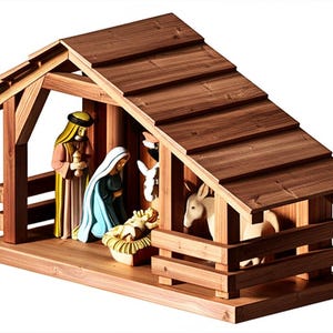 DIY Wooden Christmas Manger Nativity Scene Instruction Woodworking Plan ...