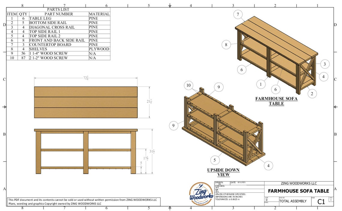 Farmhouse Sofa Table Plan DYI Easy-to-follow Guide Make - Etsy