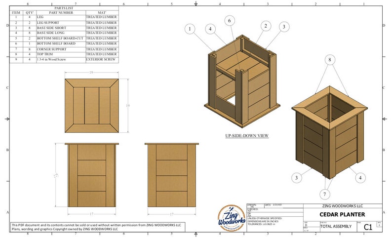 Simple Cedar Garden Planter Plans / Cedar Planter Box / - Etsy