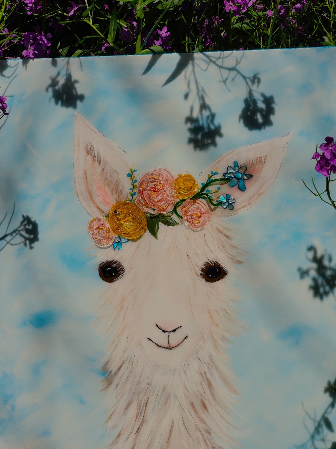 Sweetpea Llama With Soft Colors, Floral Wall Decor. Handmade Acrylic ...