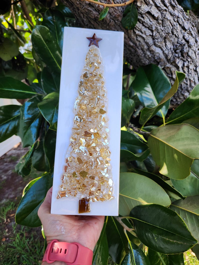 4x12 Gold Tree, Acrylic, Glass and Shimmering Beautiful Resin. Unique ...
