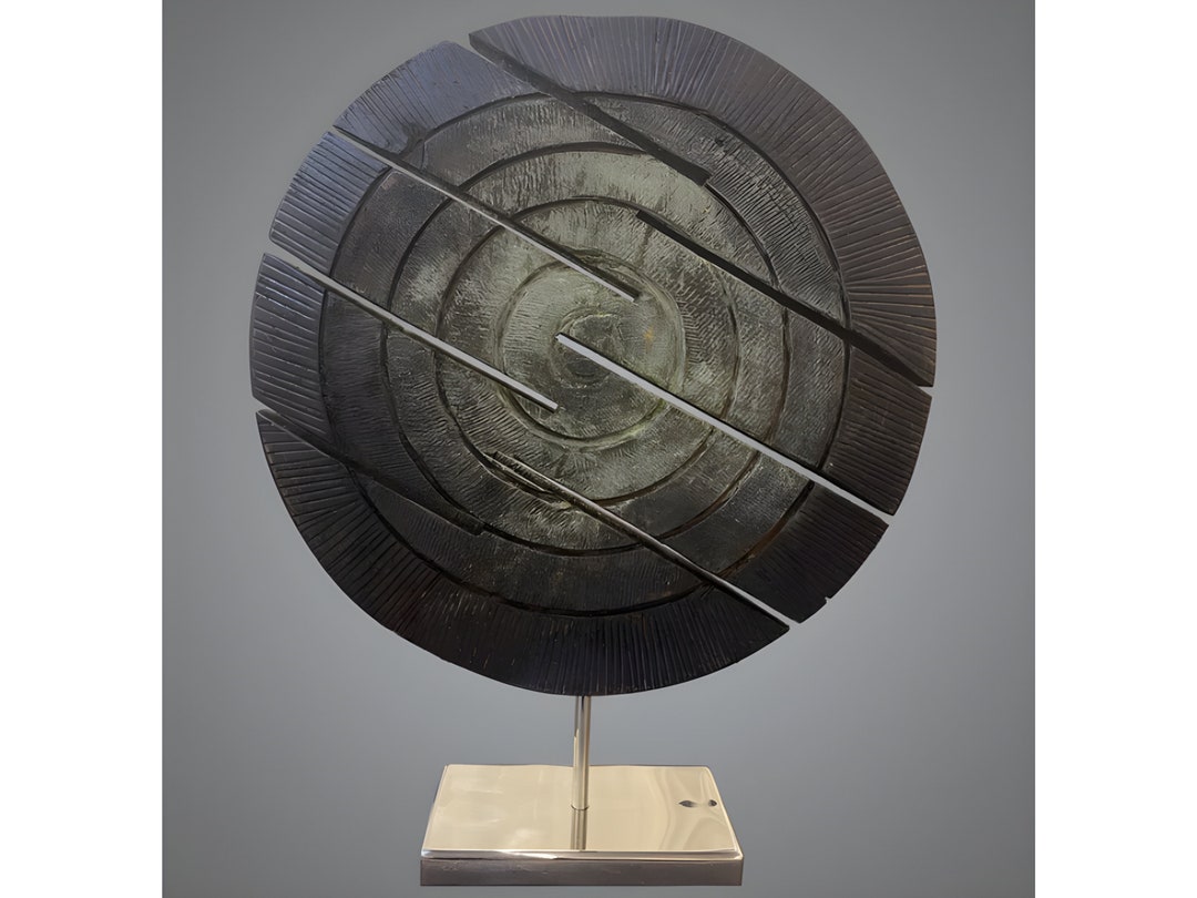 Round Weird Statue, Wood Carving Sculpture, Modern Sculpture Decor ...