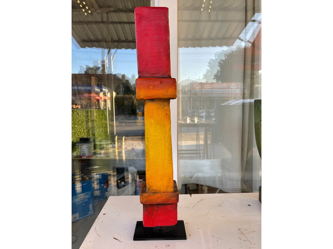 Red Totem Weird Sculpture, Wooden Mid Century Modern Sculpture ...
