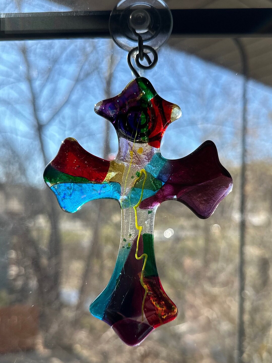 Fused Glass Cross: Small Transparent Cross, Multicolored - Etsy