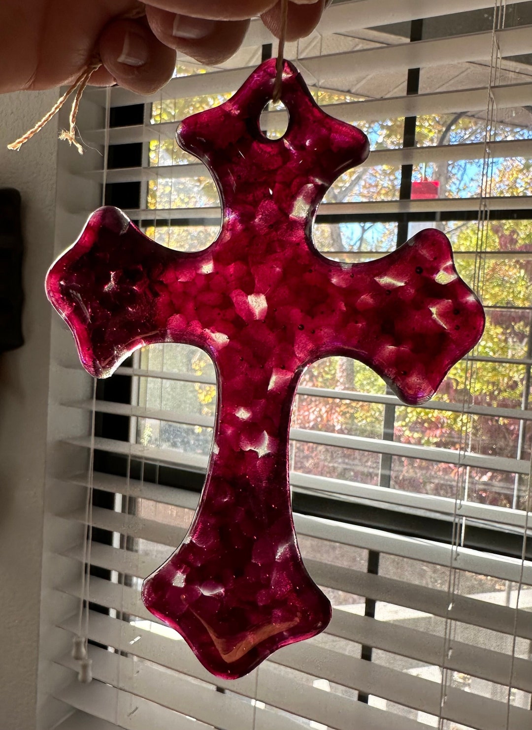 Fused Glass Cross: Small Transparent Cross Watercolor Fuscia - Etsy