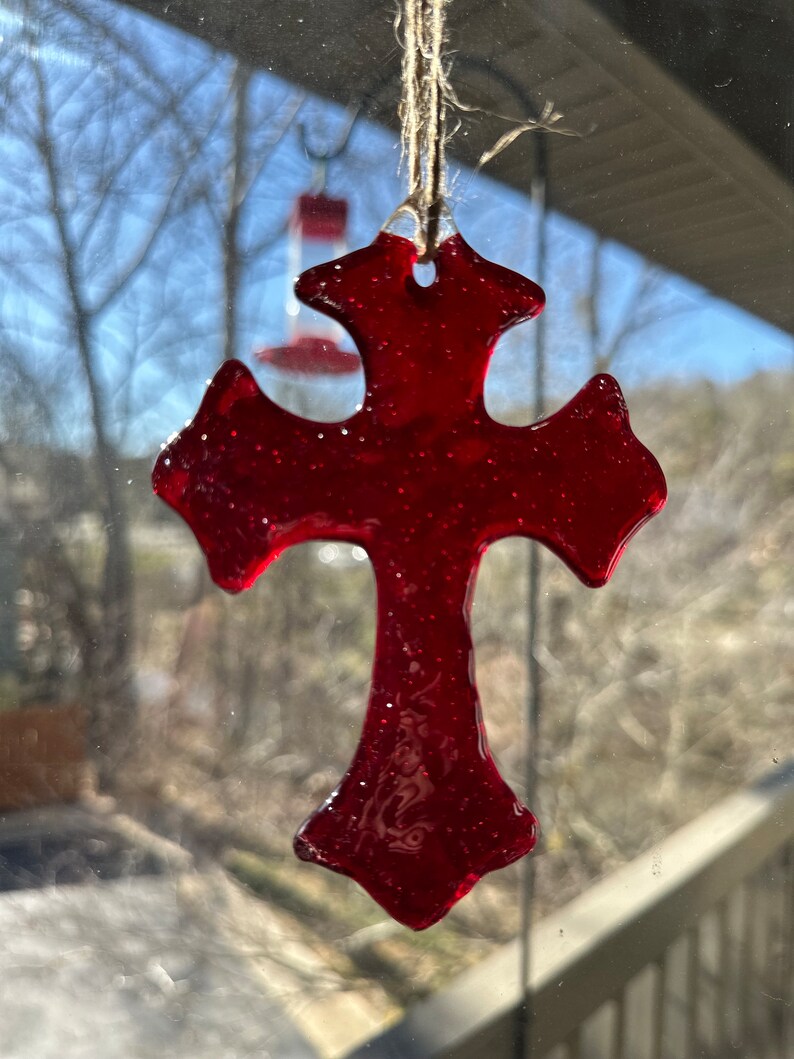 Fused Glass Cross: Small Transparent Cross, Red/clear - Etsy