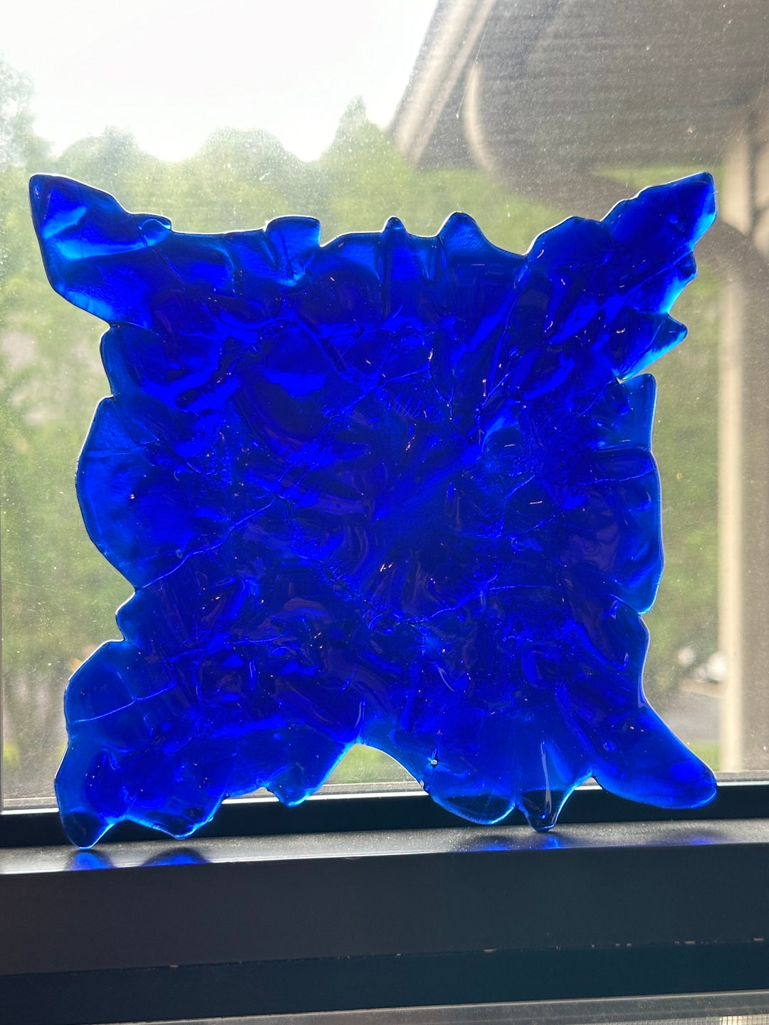 Reborn Glass: Recycled Glass Art Plate blue 6.5 X 6.5 - Etsy