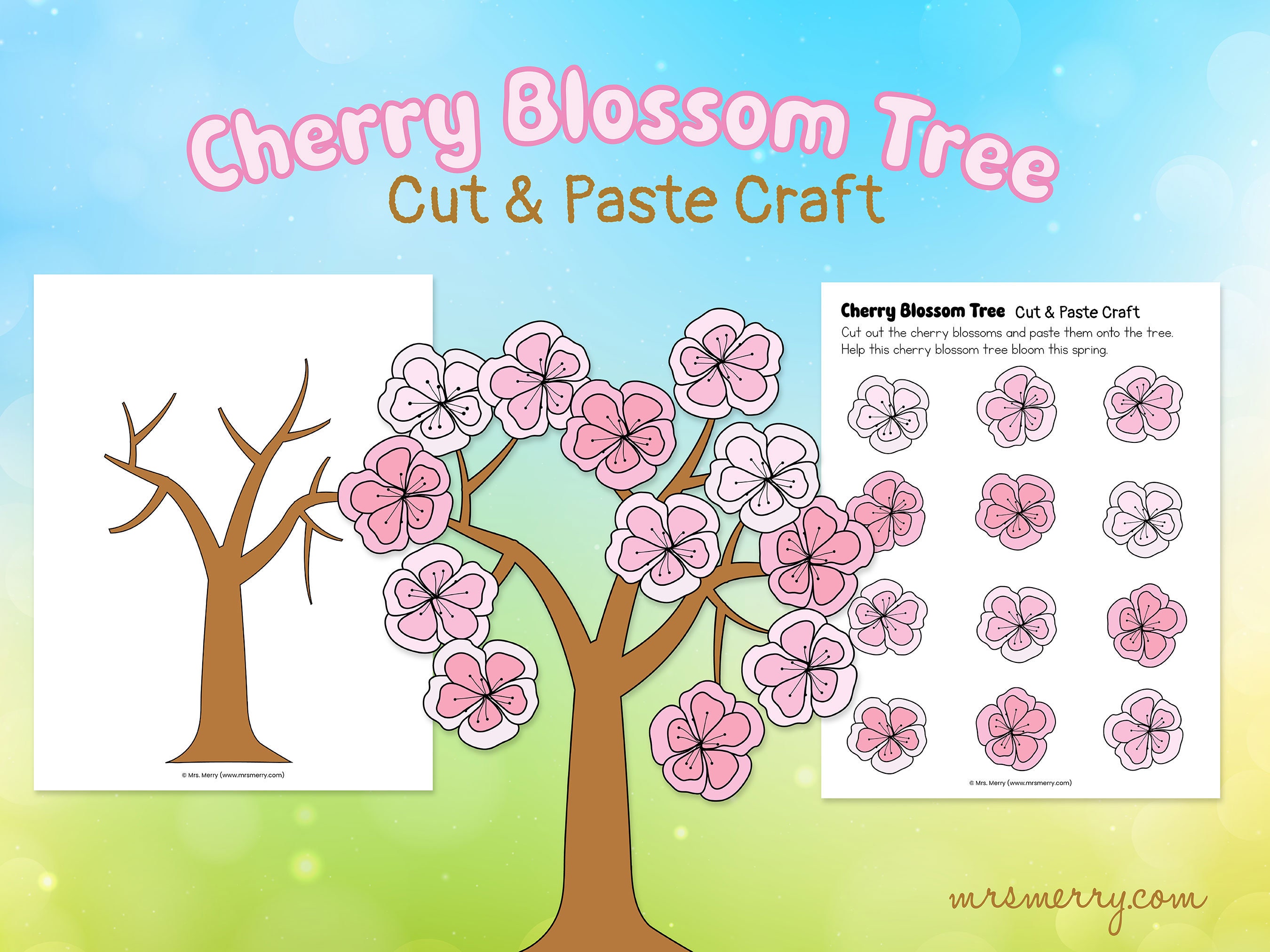 Cherry Blossom Tree Craft, Spring Craft for Kids, Spring Cut and Paste ...