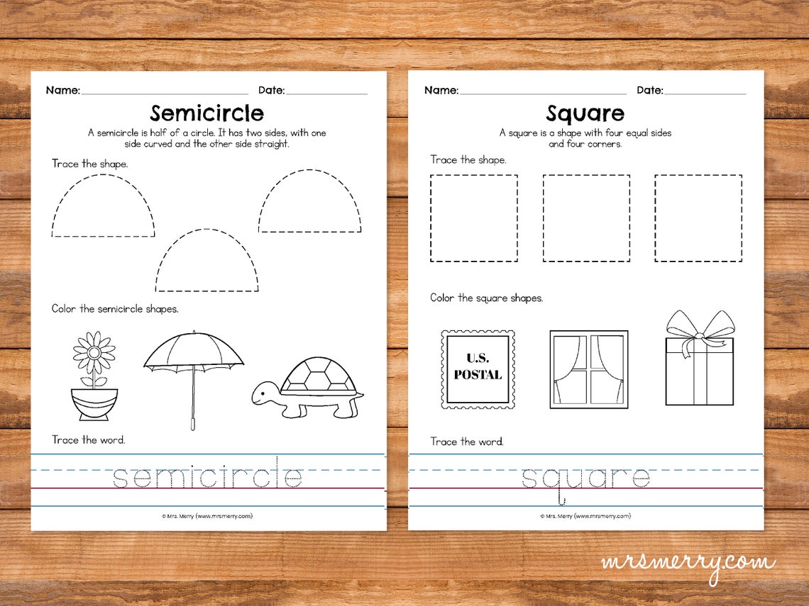 16 Shape Tracing Worksheets Shape Printables for Preschool Kindergarten ...