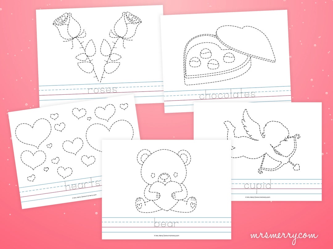 Valentine's Day Tracing Worksheets, Heart Tracing, Preschool Worksheets ...