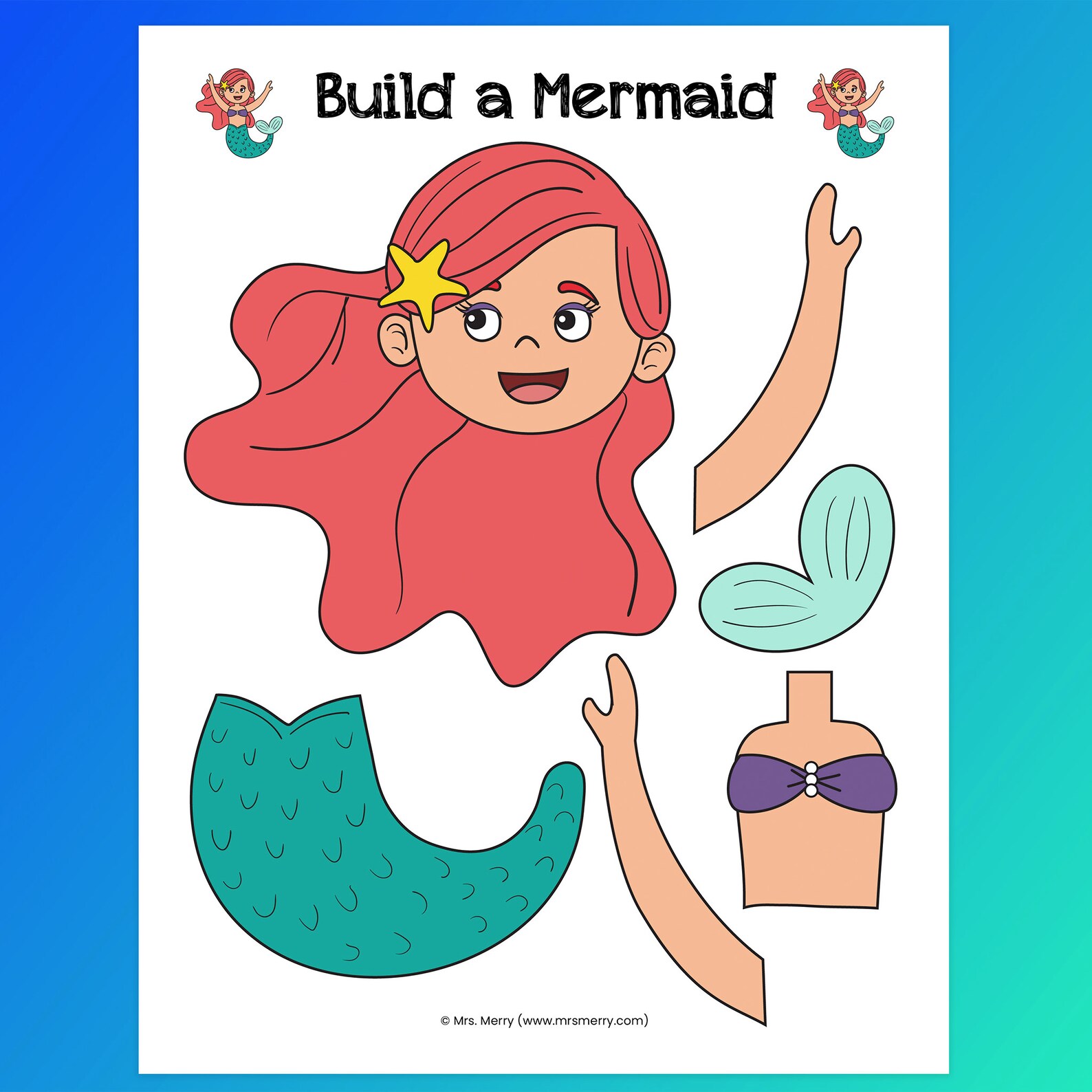 Make a Mermaid Craft for Kids | Mermaid Printable Activity - Etsy
