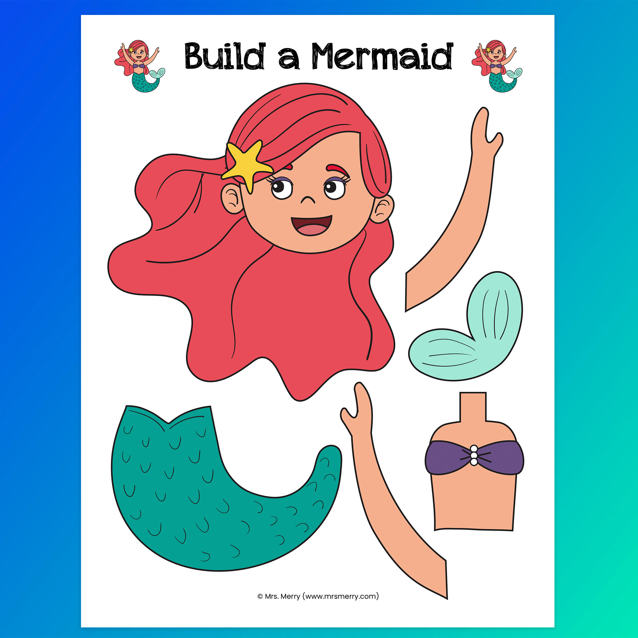 Make a Mermaid Craft for Kids | Mermaid Printable Activity - Etsy