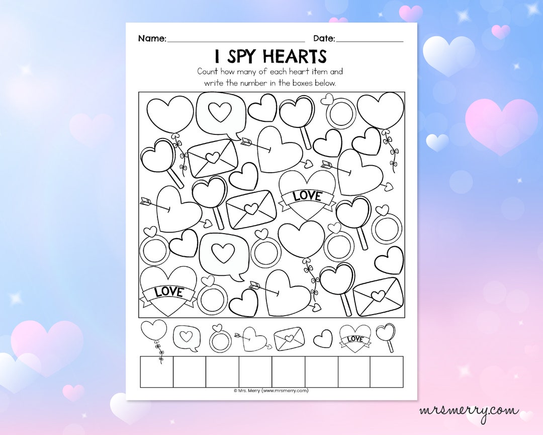 I Spy Hearts, I Spy Valentine's Day, Valentine's Colorng Sheet ...