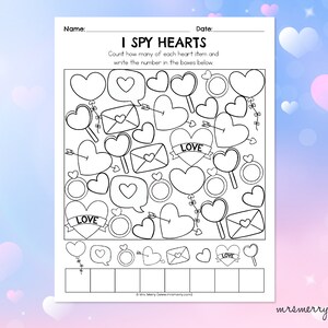 I Spy Hearts, I Spy Valentine's Day, Valentine's Colorng Sheet ...