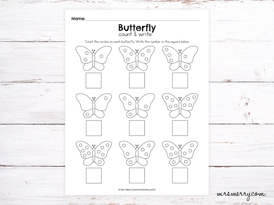 Butterfly Count and Write Worksheet - Etsy