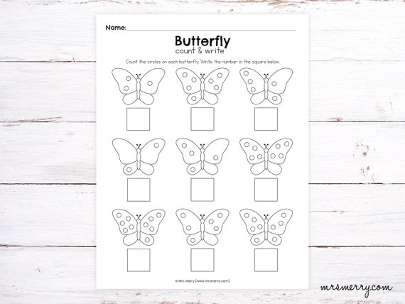 Butterfly Count and Write Worksheet | Etsy