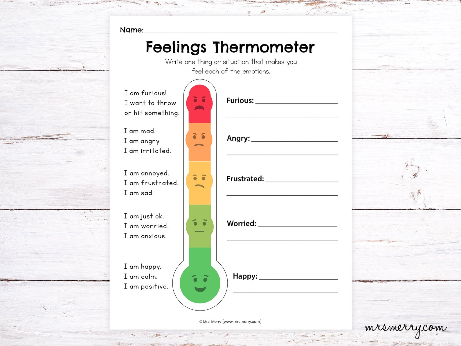 Feelings and Emotions Worksheets, Feelings Thermometer, Emotions ...