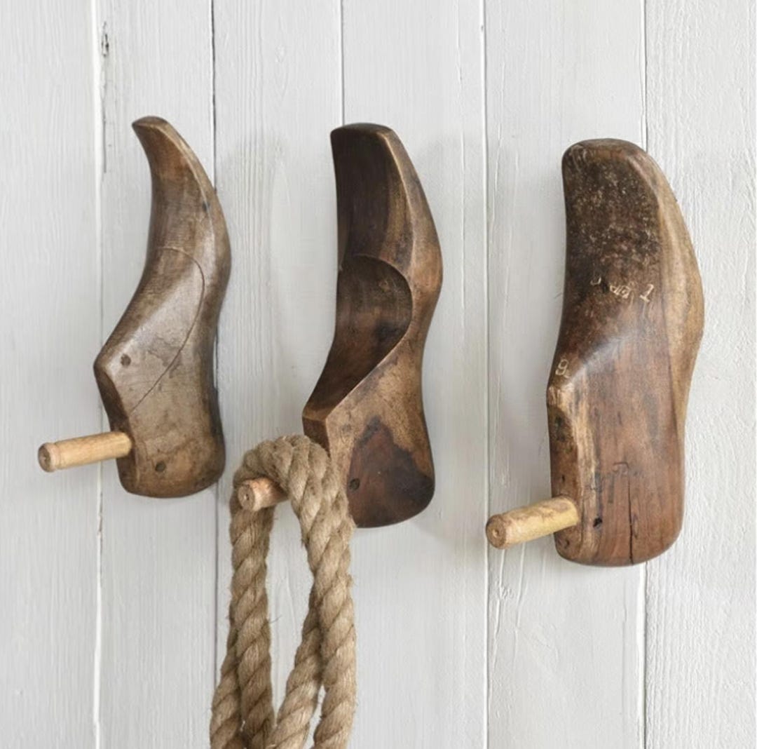 Vintage Antique Wooden Shoe Forms Rustic Shoe Mold Wall Hook Industrial ...