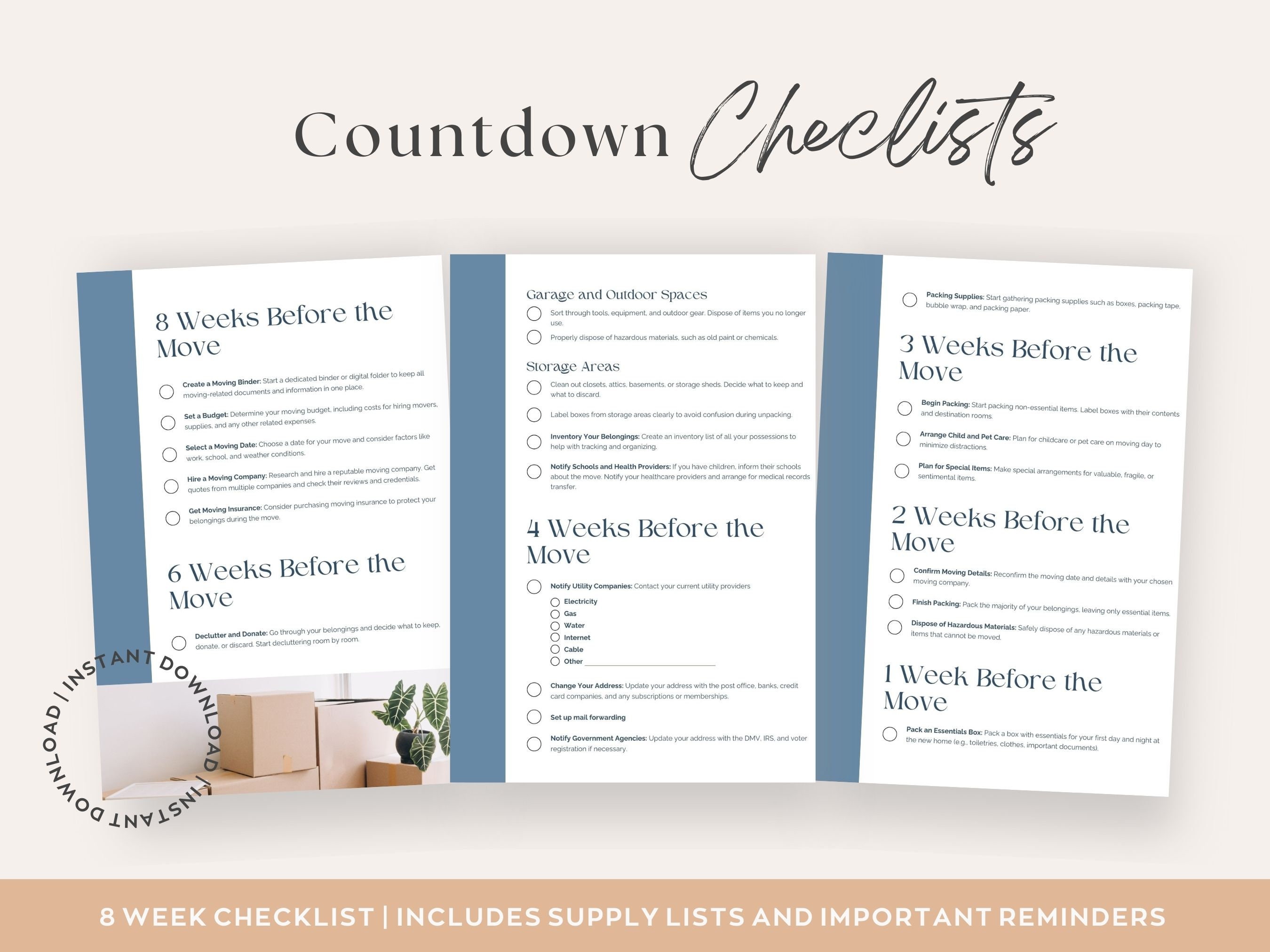 Instant Download Moving Checklist | Home Organization Planner in Blues ...