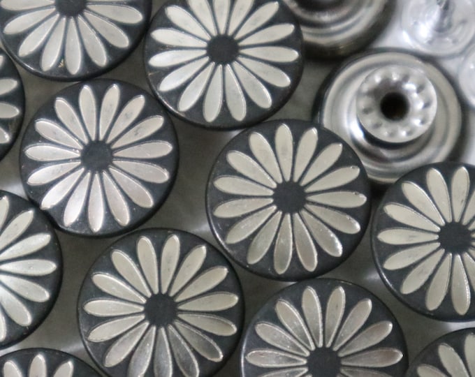10 Sets 17mm Metal Jean Buttons, No Sew, Black Flower, Flowers, Jean ...