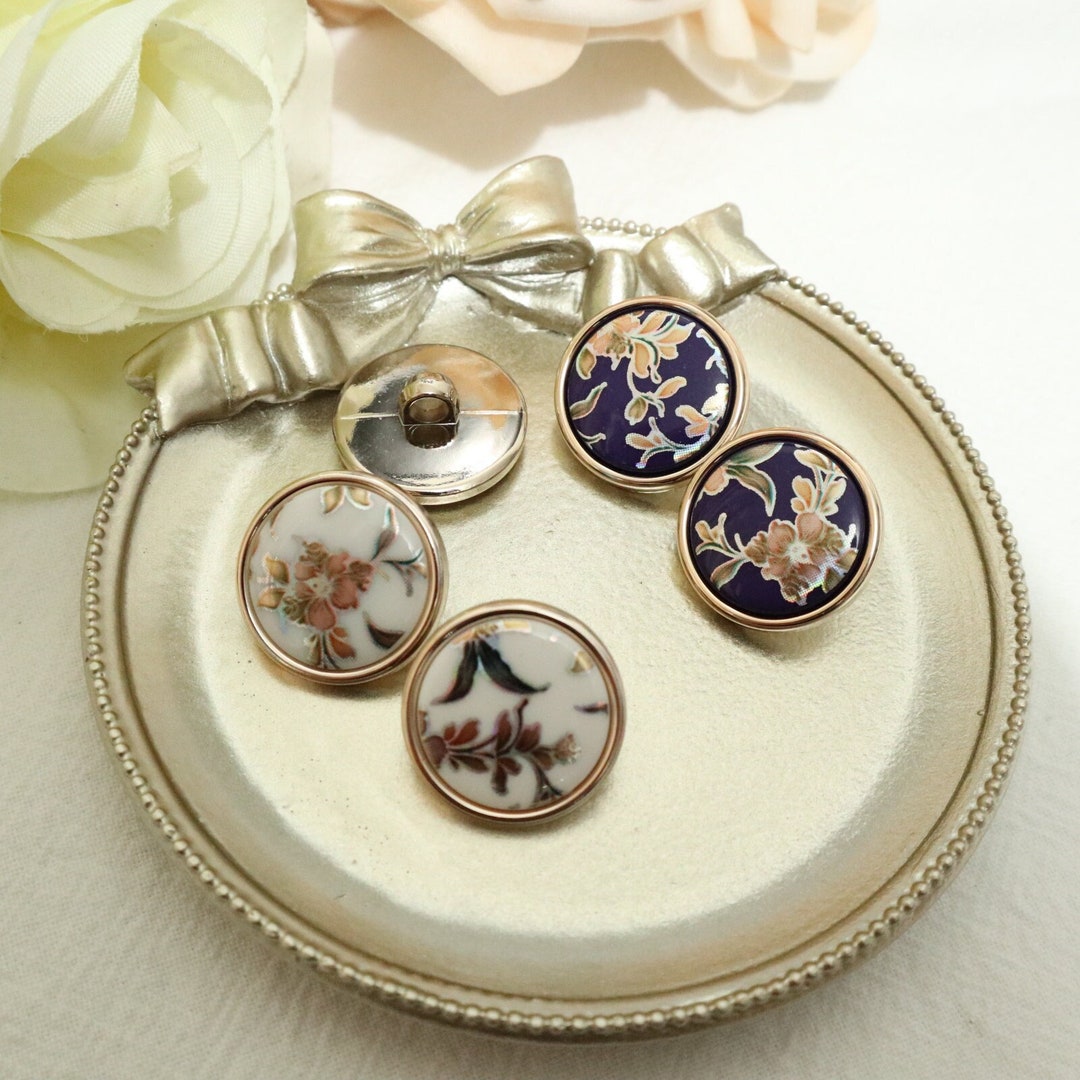 10 Pcs 21mm 34L Plastic Shank Buttons Vintage Style White, Purple, Gold ...