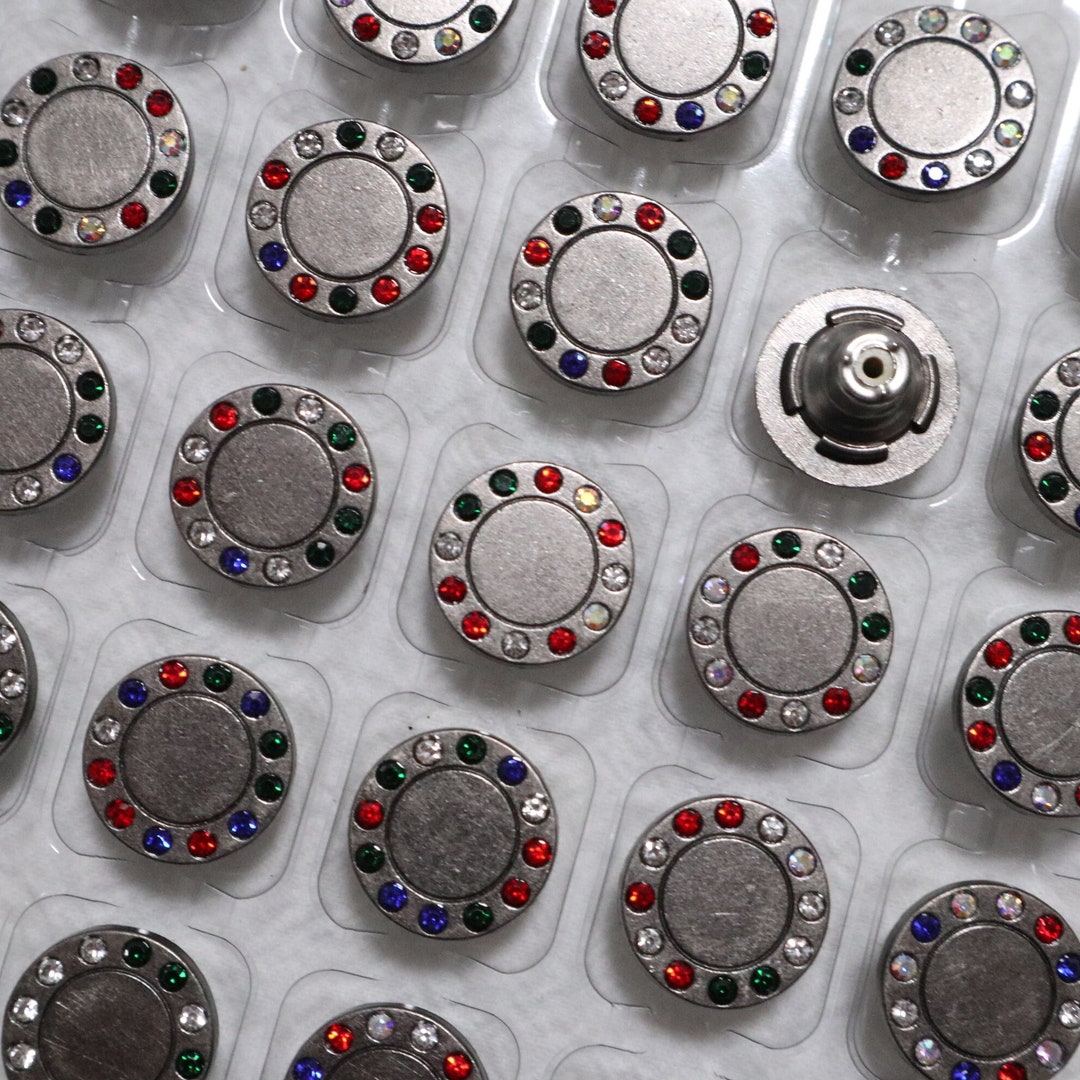 17mm Metal Jean Buttons (10 Sets), Mixed Colour Rhinestone Button, No ...