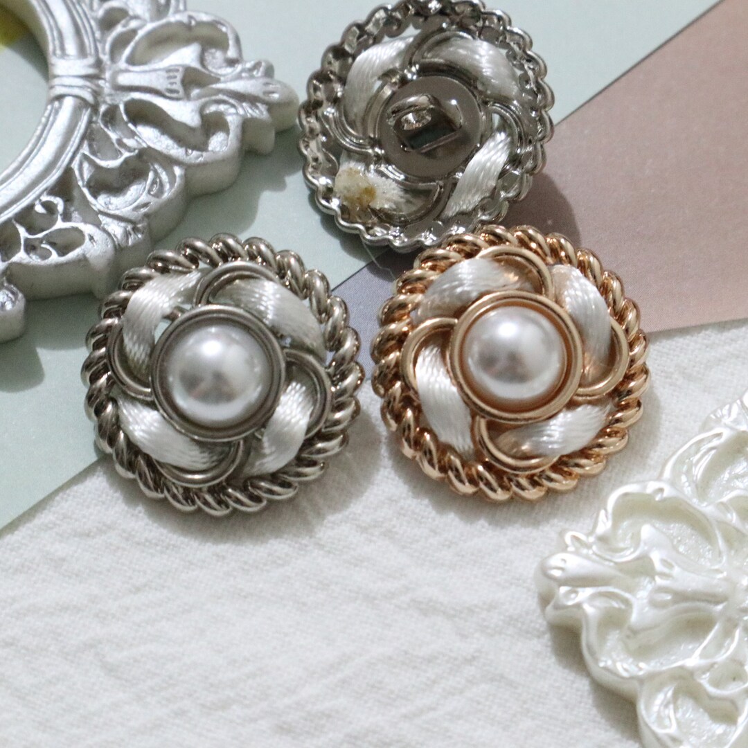 22mm Metal Shank Buttons, Silver, Pearl Gold Shank Buttons, White Rope ...