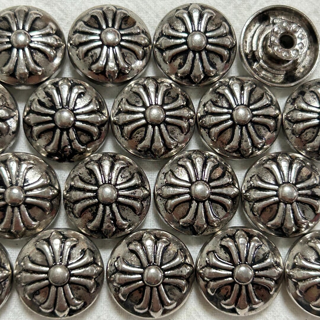 17mm Metal Jean Buttons (10 Sets), Silver Cross Buttons, No Sew, Jean ...