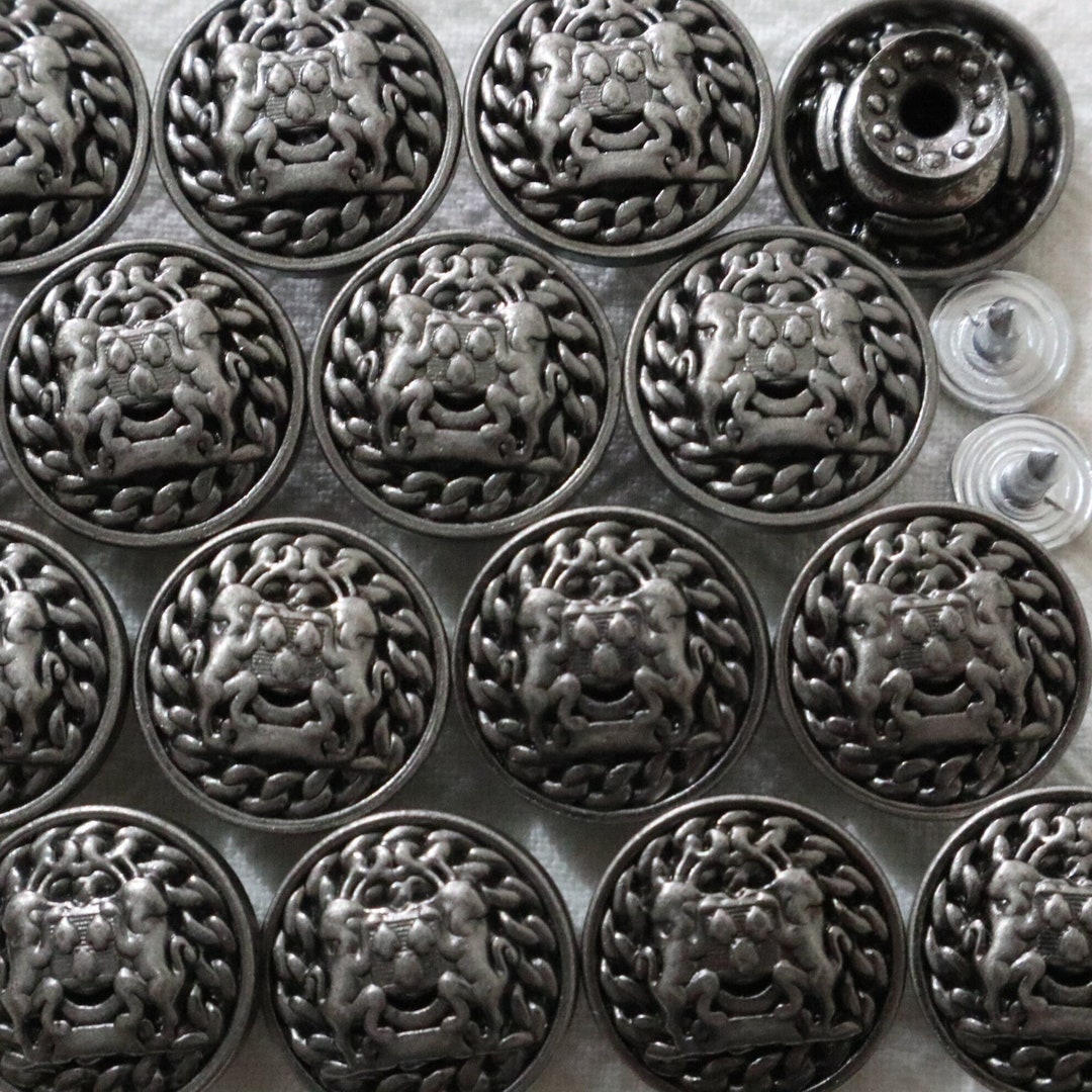 17mm Metal Jean Buttons (10 Sets), Royal Coat of Arm Buttons, No Sew ...