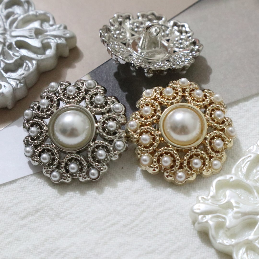 24mm Metal Shank Buttons, Pearl Buttons, Vintage Style Buttons, Silver ...