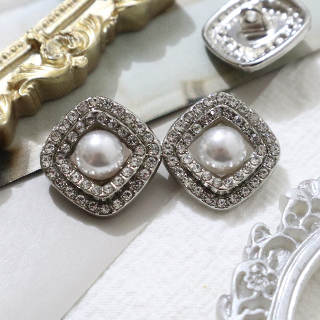 20mm Metal Shank Buttons, Pearl and Rhinestone Buttons, Vintage Style ...