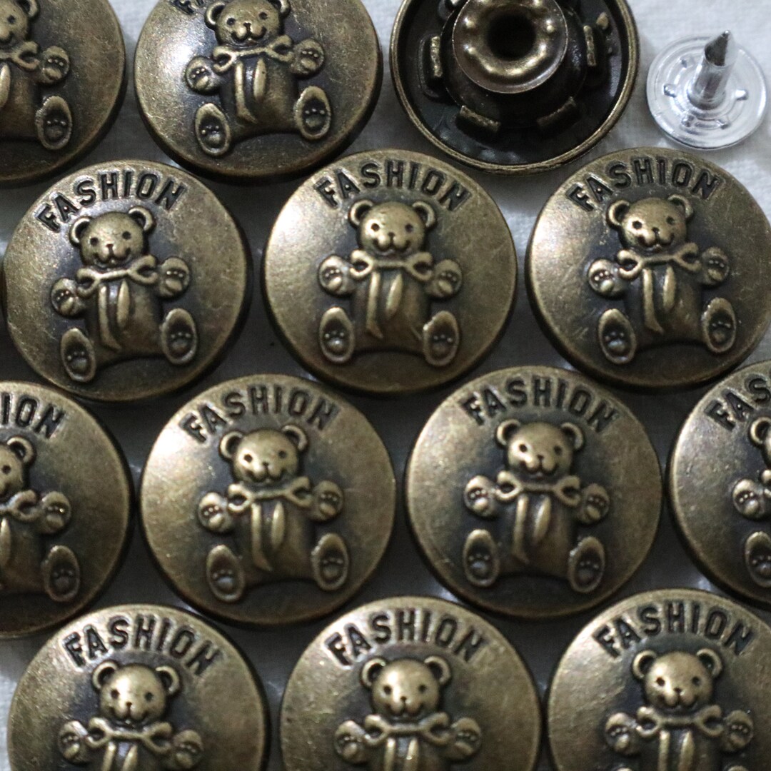 17mm Metal Jean Buttons (10 Sets), No Sew, Jean Tacks, Bronze Teddy Bear Buttons, Rivet Buttons ...