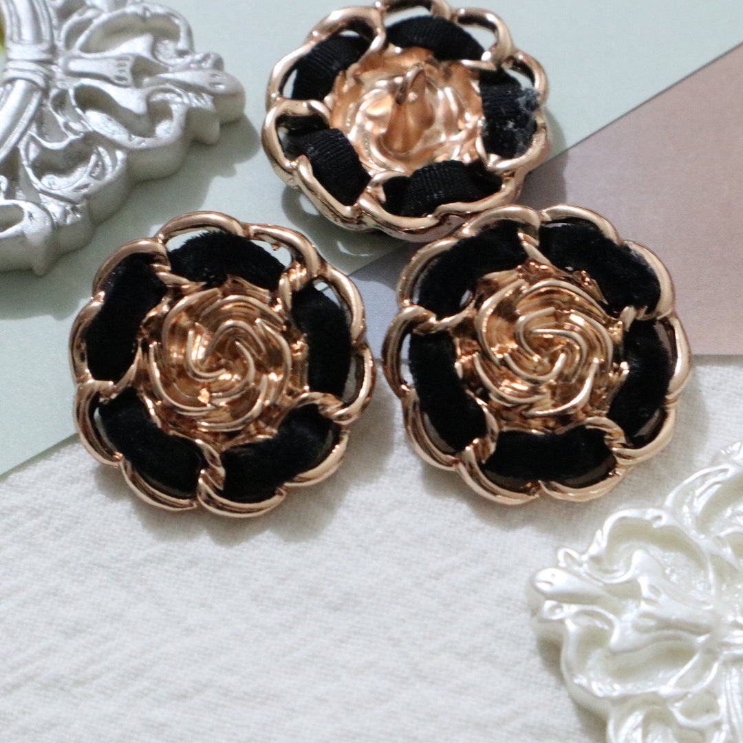 24mm Metal Shank Buttons, Black Ribbon, Rope Buttons, Rose Gold Shank ...