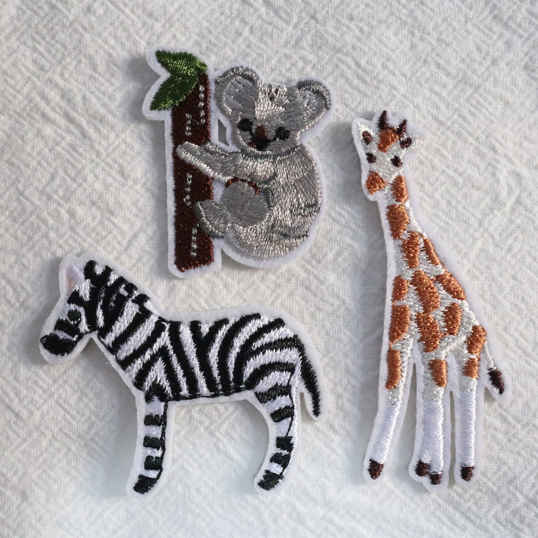 Zebra Patch, Giraffe Patch, Koala Patch, Embroidered, Iron on Patch, Applique, Cloth Applique ...