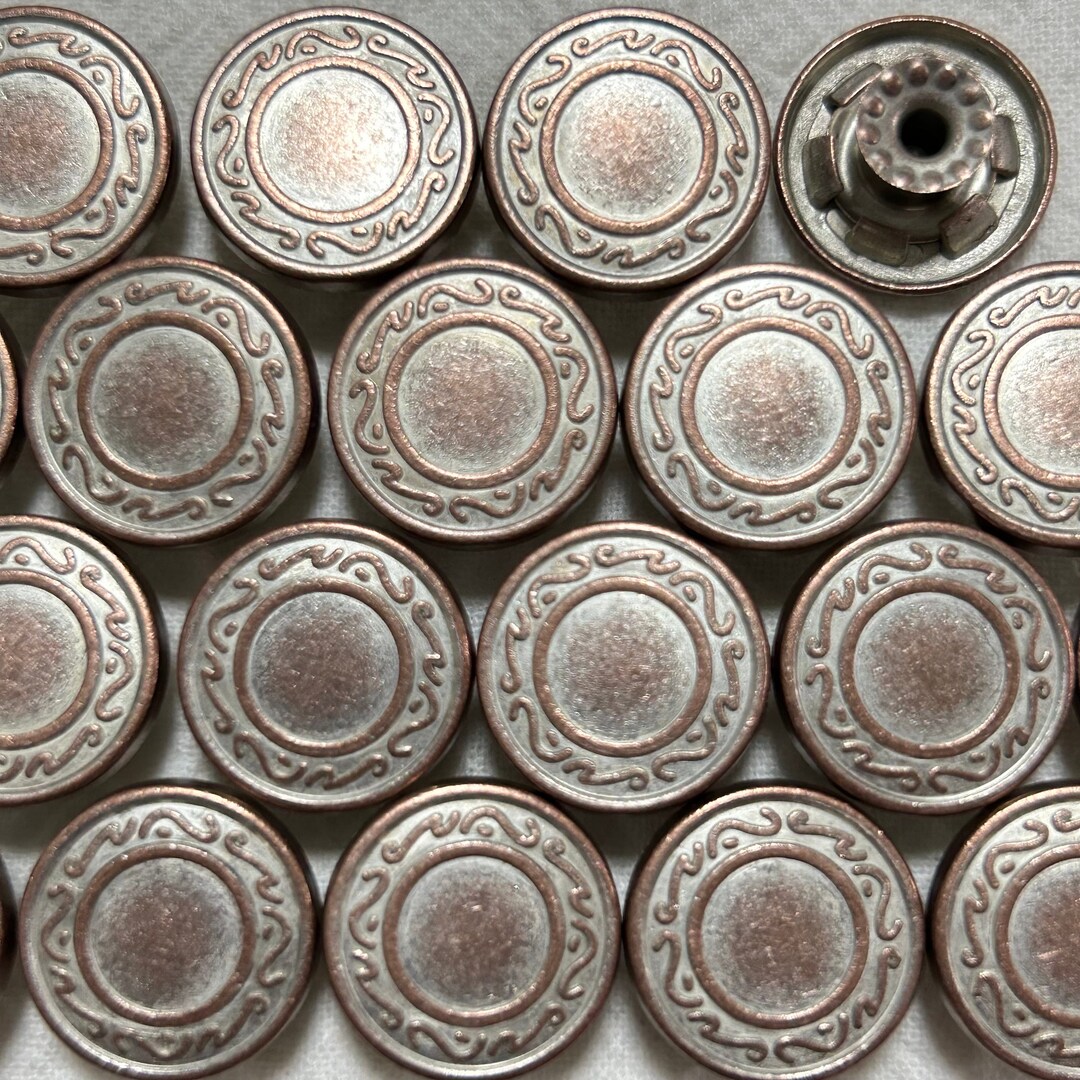 17mm Metal Jean Buttons (10 Sets), No Sew, Coppertone and Silver Jean ...