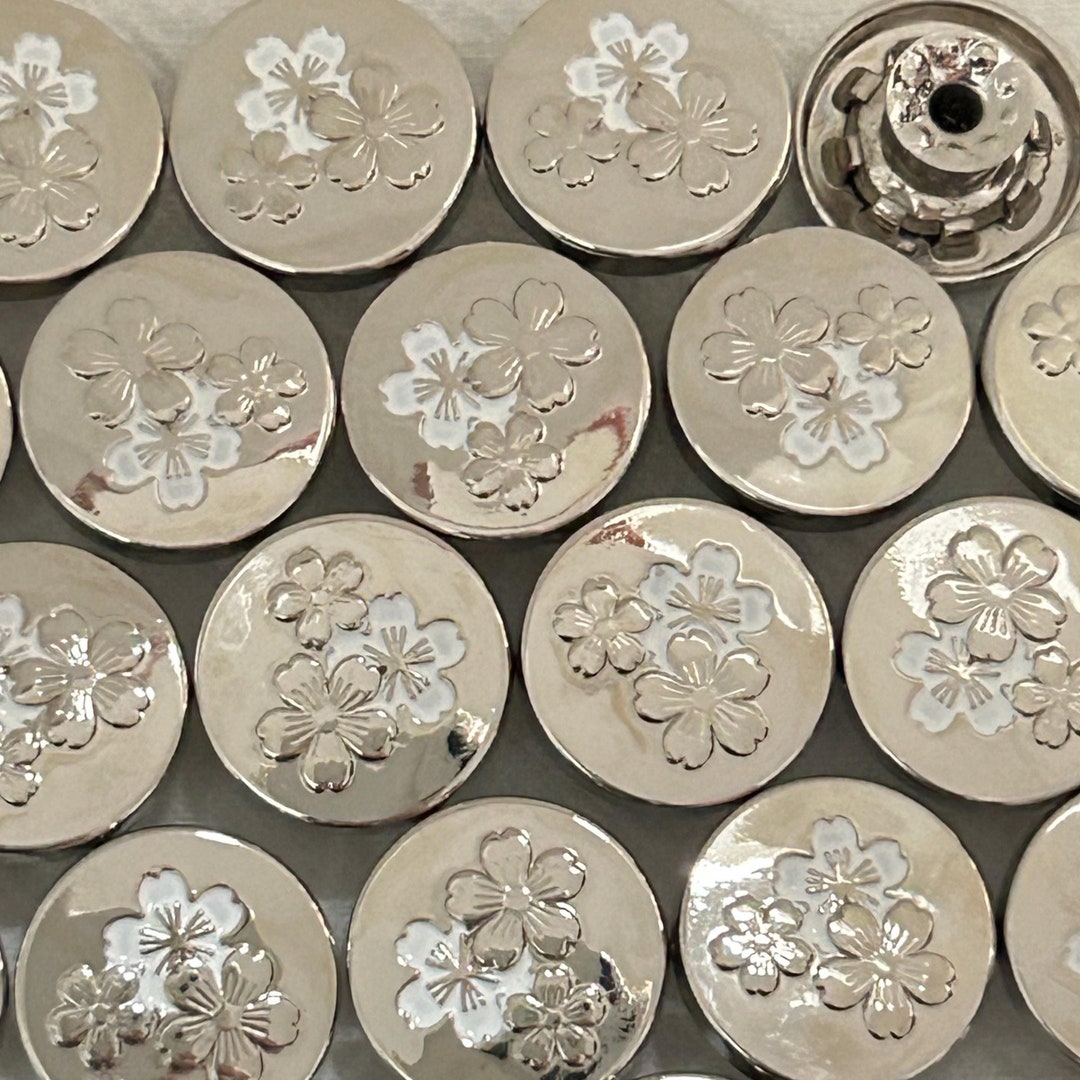 17mm Metal Jean Buttons (10 Sets), Silver Flower Jean Tacks, Plant ...