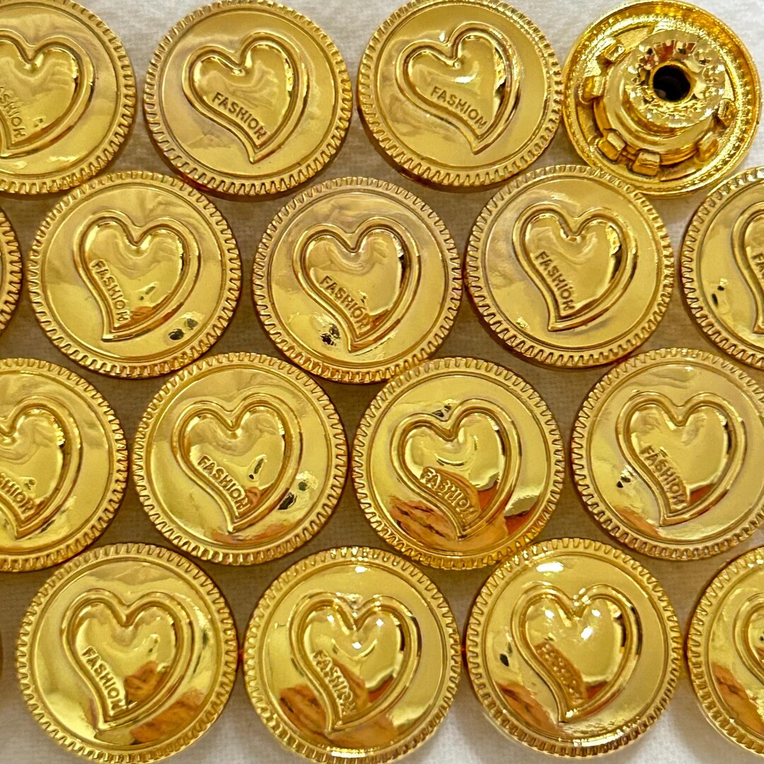 17mm Metal Jean Buttons (10 Sets), Gold Heart Shaped Jean Tacks, No Sew ...