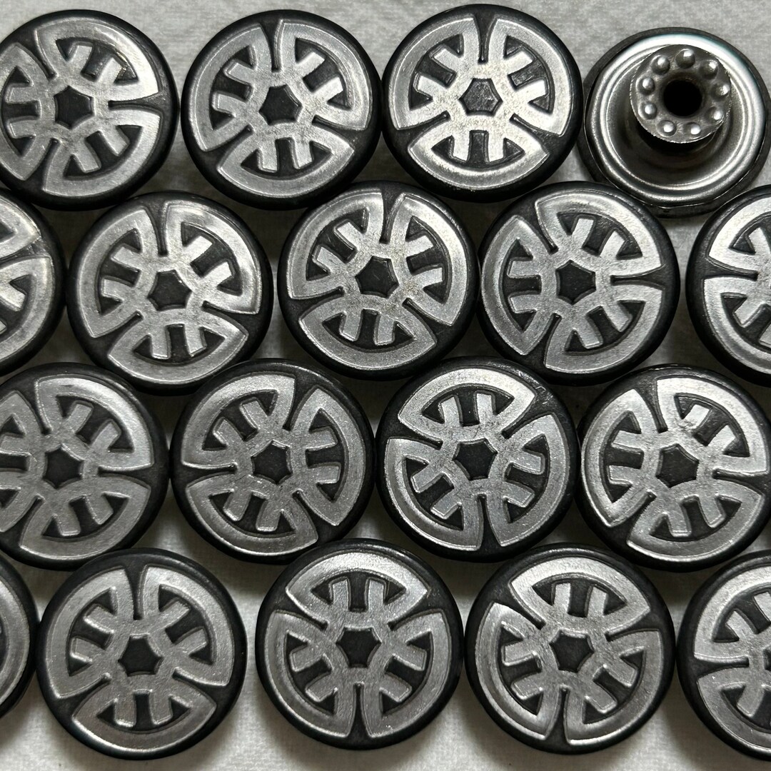 17mm Metal Jean Buttons (10 Sets), No Sew, Jean Tacks, Silver and Black ...