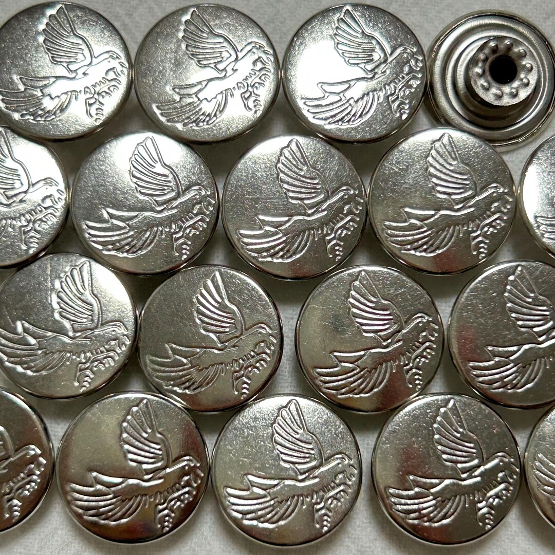17mm Metal Jean Buttons (10 Sets), No Sew, Silver Bird Jean Tacks ...