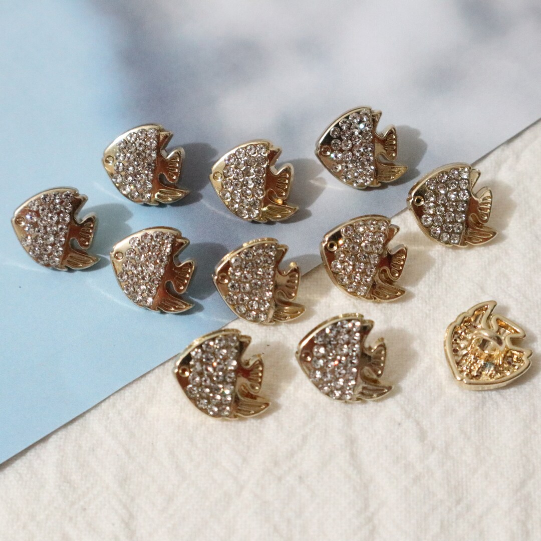 10 Pcs- 12mm Metal Shank Buttons, Rhinestone Button, Goldfish Button ...