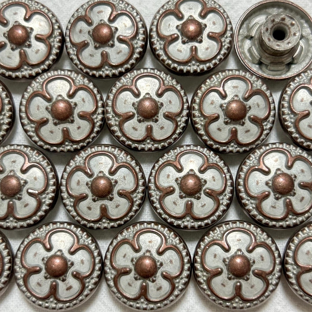 18mm Metal Jean Buttons (10 Sets), Copper Tone Flower Mixed Silver Jean ...