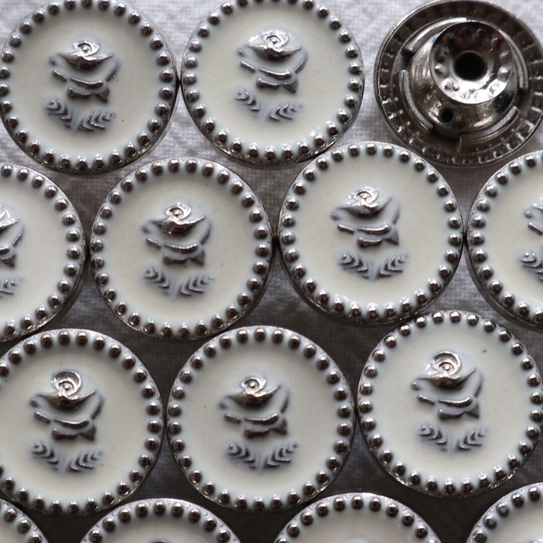 17mm Metal Jean Buttons (10 Sets), Beige and Silver Rose Buttons, No ...