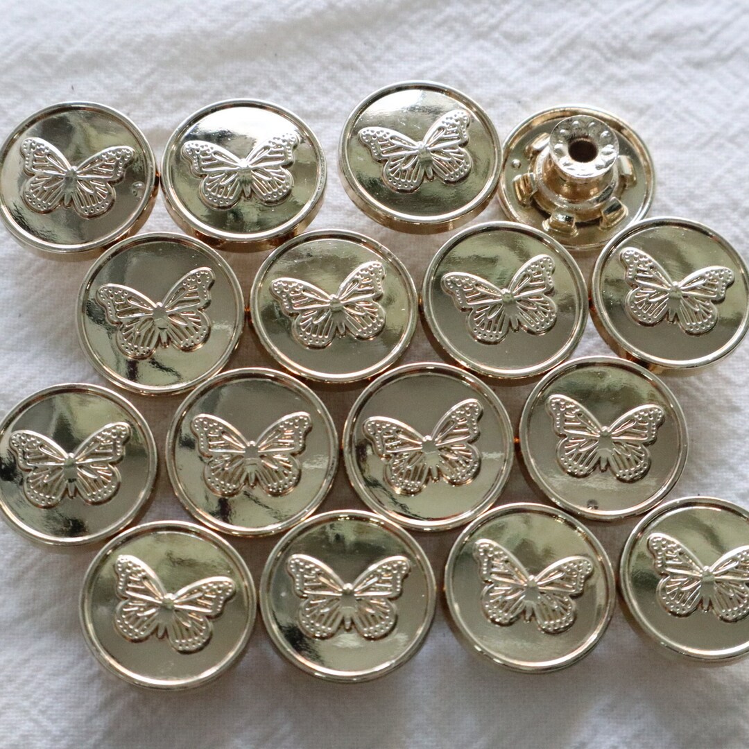 18mm Metal Jean Buttons (10 Sets), Gold Butterfly Button, No Sew, Jean ...