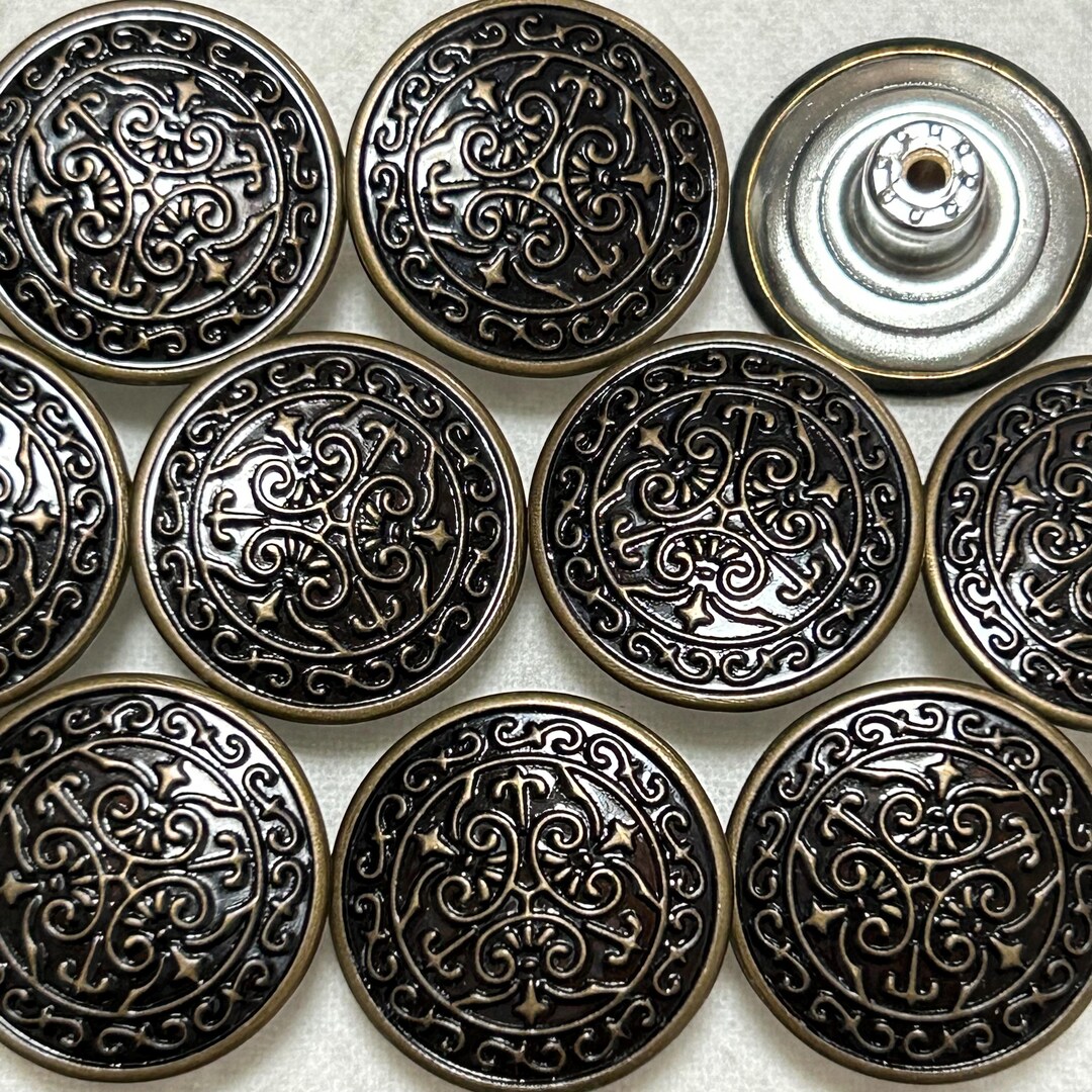 20mm Metal Jean Buttons (10 Sets), Bronze Retro Line Buttons, No Sew ...