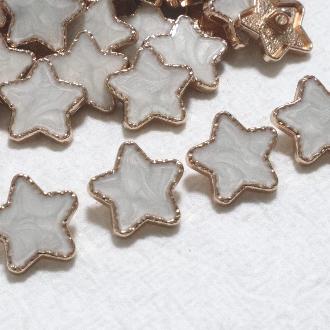 18mm Metal Shank Buttons, White Enamel Star Button, Metal Gold Shank ...