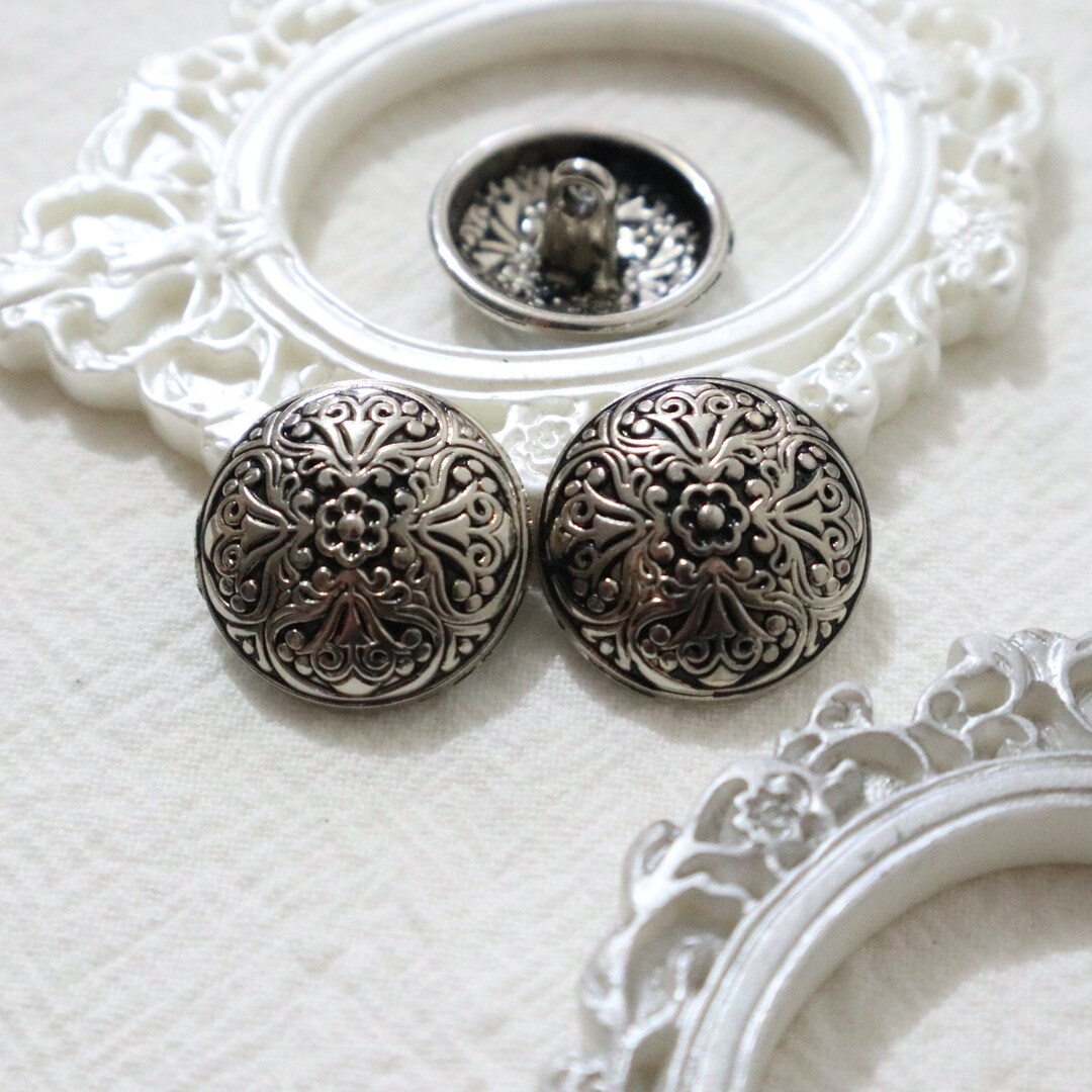 20mm Metal Shank Buttons, Vintage Style Buttons, Silver and Black ...