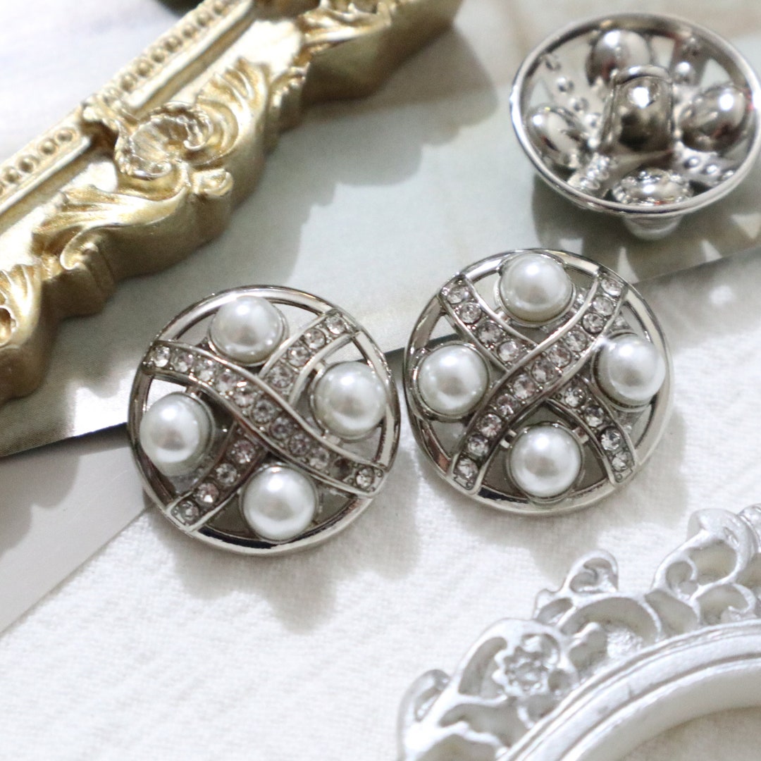 18mm Metal Shank Buttons, Pearl and Rhinestone Buttons, Vintage Style ...