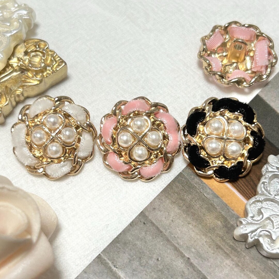 22mm Metal Shank Buttons, White, Pink and Black Buttons, Vintage Style ...